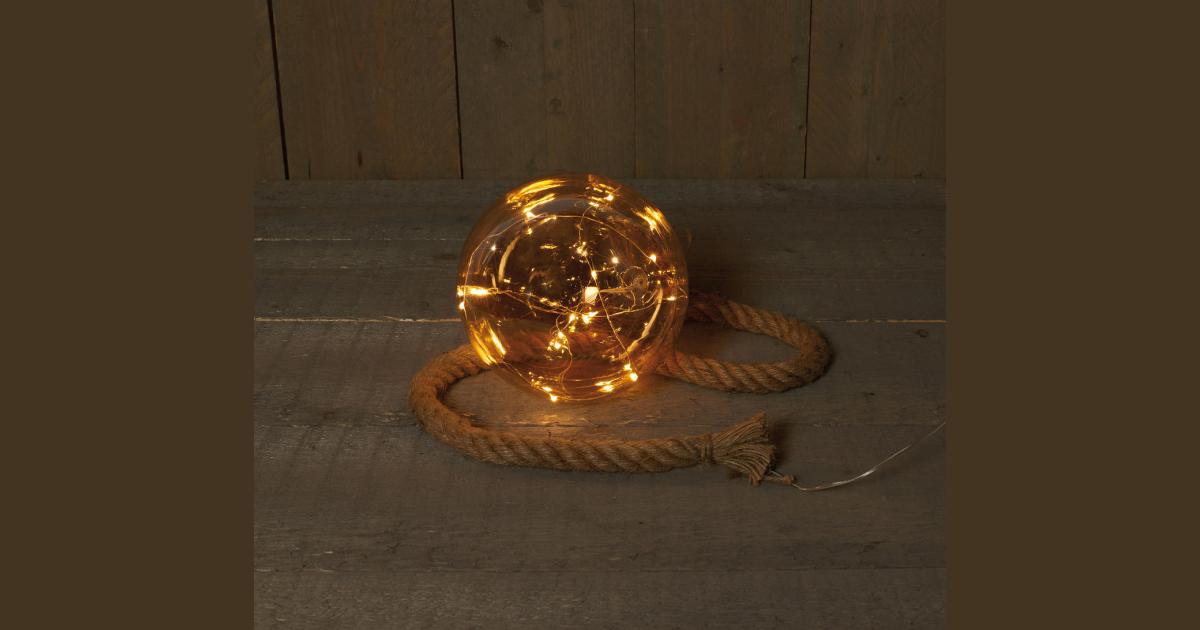 Bal glas goud 18cm aan 1 meter touw 15 LEDS warmwit | Piccle
